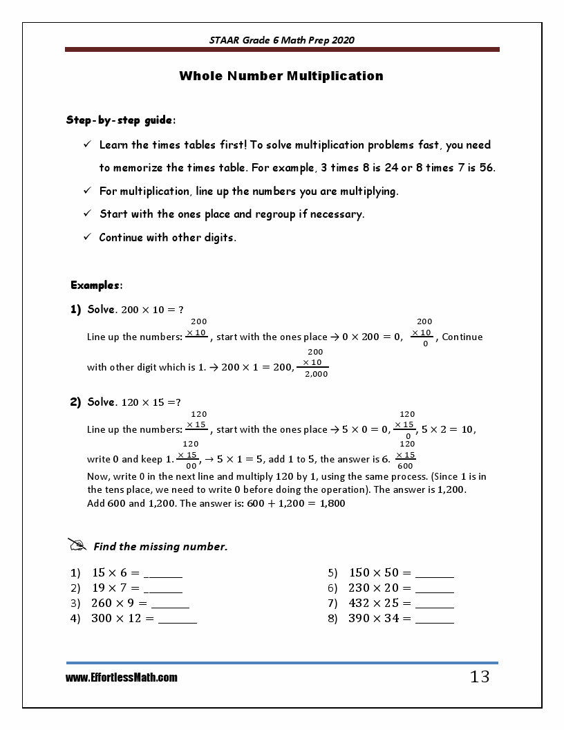 Staar Grade 6 Math Prep 2020 A Comprehensive Review And Step By Step
