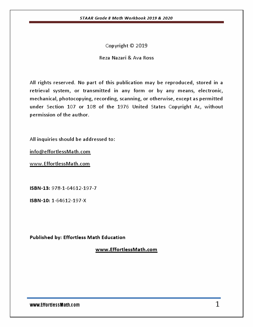 Staar Grade 8 Math Workbook 2019 And 2020 Extra Practice For An