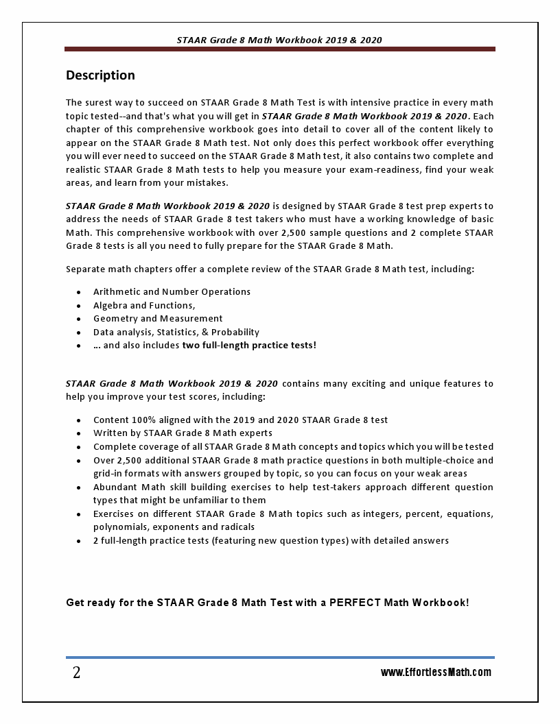 Staar Grade 8 Math Workbook 2019 And 2020 Extra Practice For An