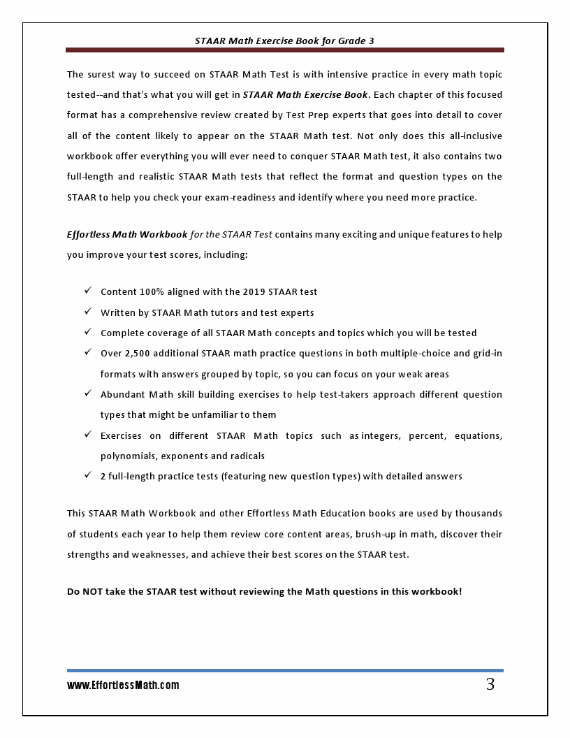 STAAR Math Exercise Book for Grade 3: Student Workbook and Two ...