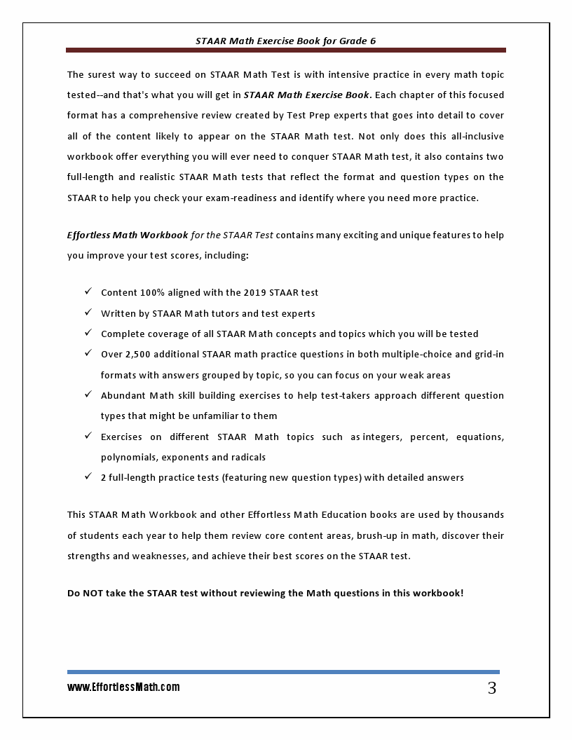 STAAR Math Exercise Book for Grade 6: Student Workbook and Two ...