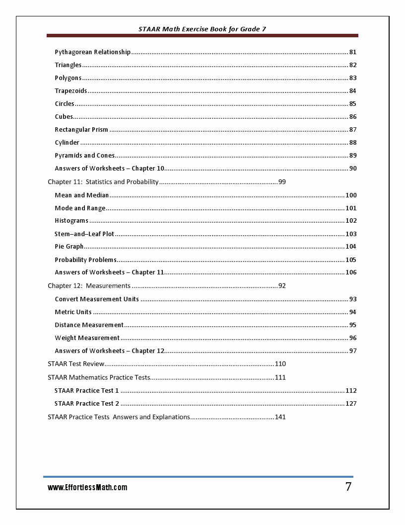 STAAR Math Exercise Book for Grade 7: Student Workbook and Two ...