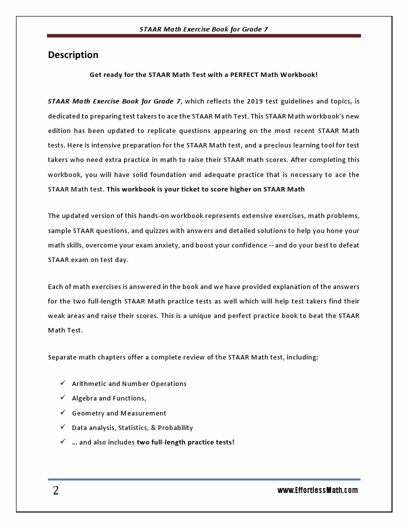STAAR Math Exercise Book for Grade 7: Student Workbook and Two ...