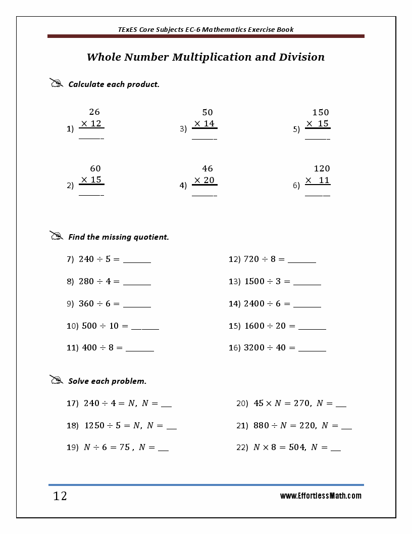 TExES Core Subjects EC-6 Mathematics Exercise Book: Student Workbook ...