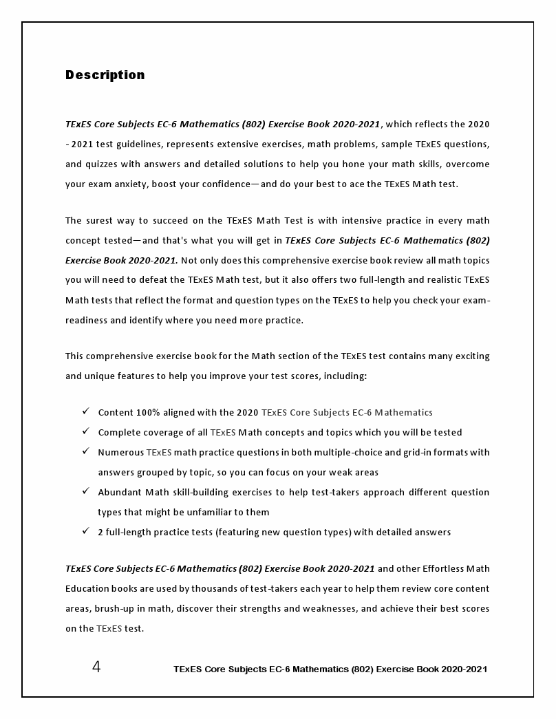 TExES Core Subjects EC-6 Mathematics (802) Exercise Book 2020-2021 ...