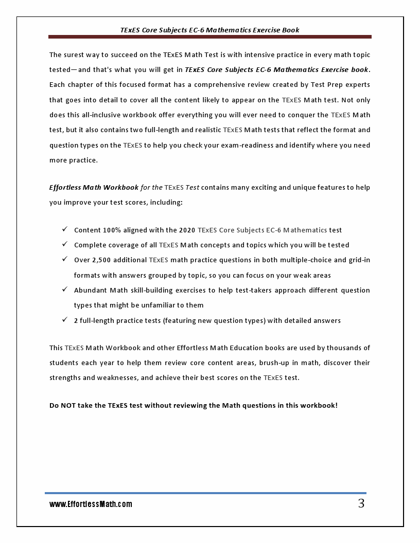TExES Core Subjects EC-6 Mathematics Exercise Book: Student Workbook ...