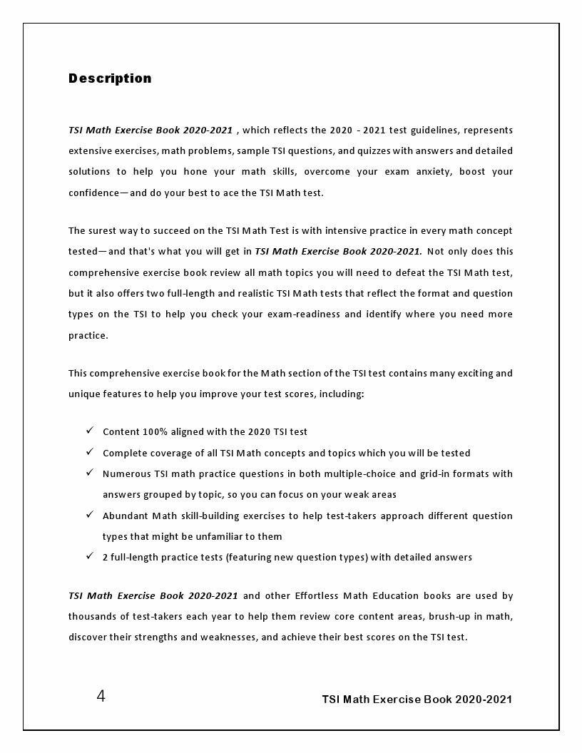 TSI Math Exercise Book 2020-2021: Student Workbook and Two Full-Length ...