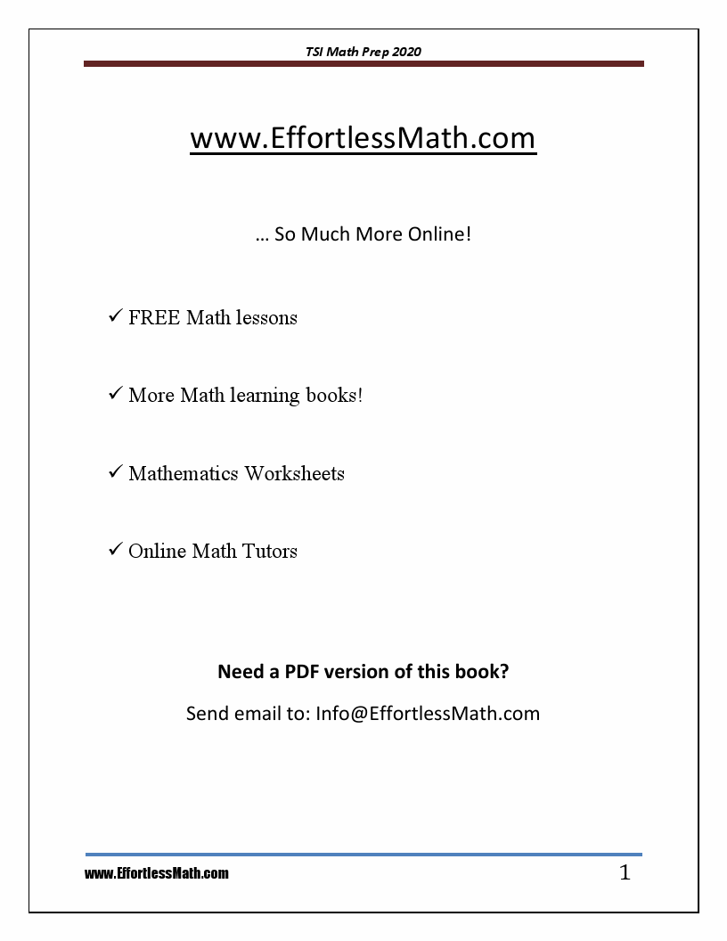 TSI Math Prep 2020: A Comprehensive Review and Step-By-Step Guide to ... TSI Math Prep 2020: A Comprehensive Review and Step-By-Step Guide to ...