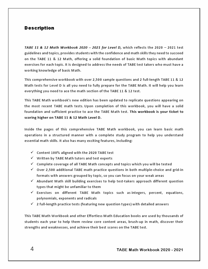 TABE 11 & 12 Math Workbook 2020 – 2021 for Level D: The Most ...