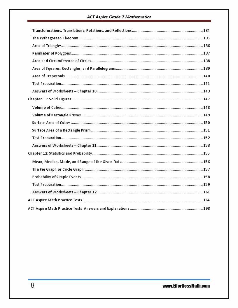 ACT Aspire Grade 7 Mathematics: A Comprehensive Review and Ultimate ...