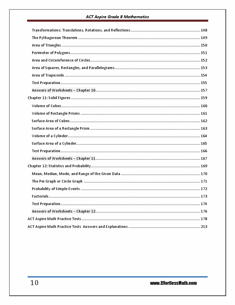 ACT Aspire Grade 8 Mathematics: A Comprehensive Review and Ultimate ...