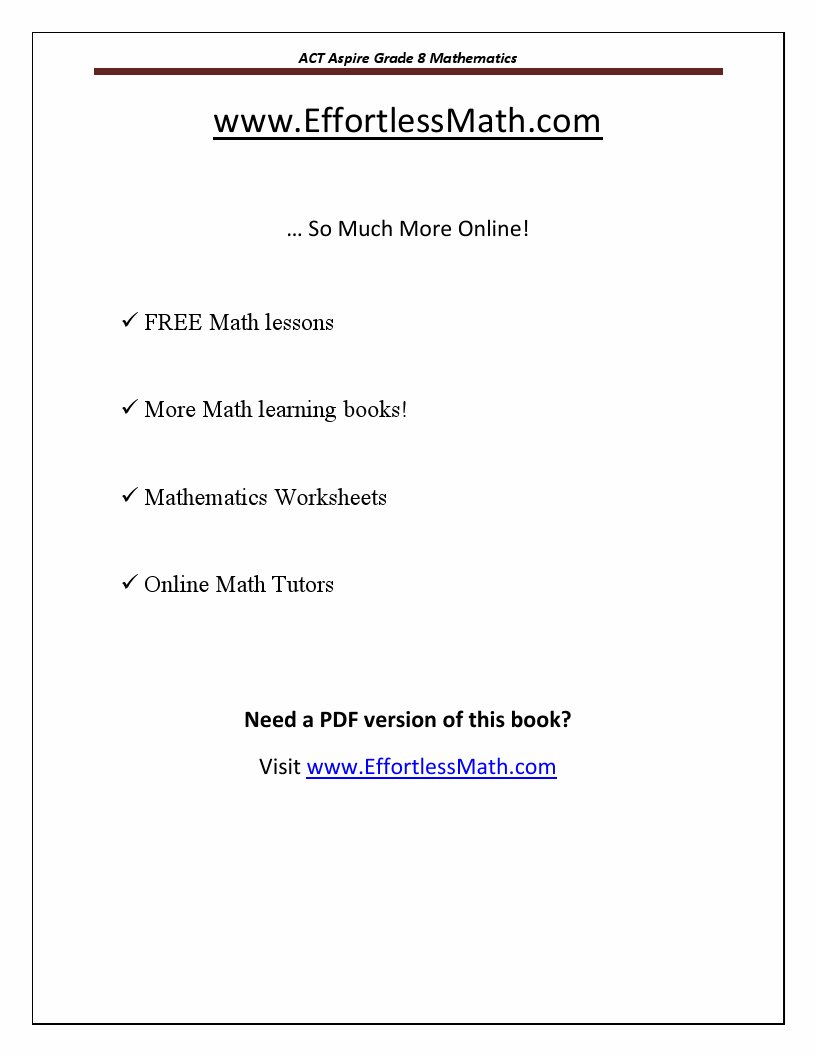 ACT Aspire Grade 8 Mathematics: A Comprehensive Review and Ultimate ...