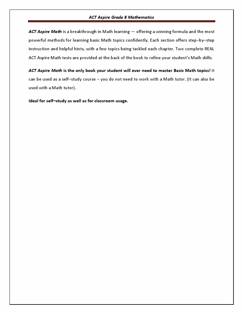 ACT Aspire Grade 8 Mathematics: A Comprehensive Review and Ultimate ...