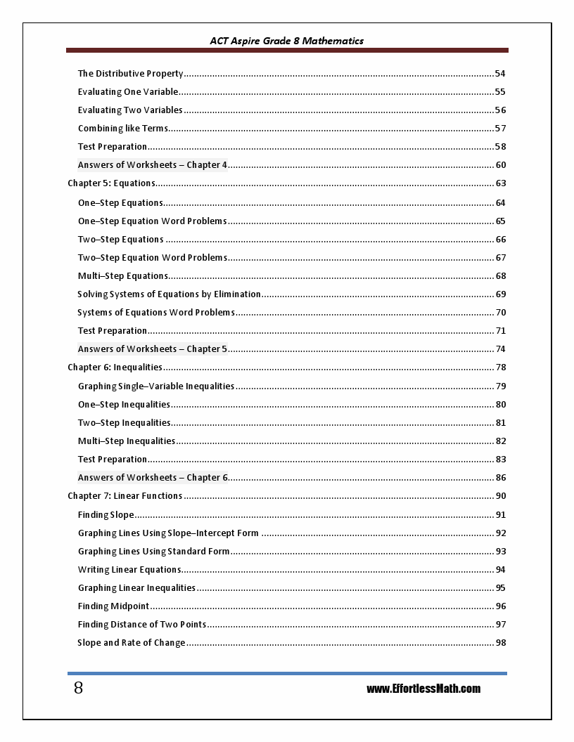 ACT Aspire Grade 8 Mathematics: A Comprehensive Review and Ultimate ...