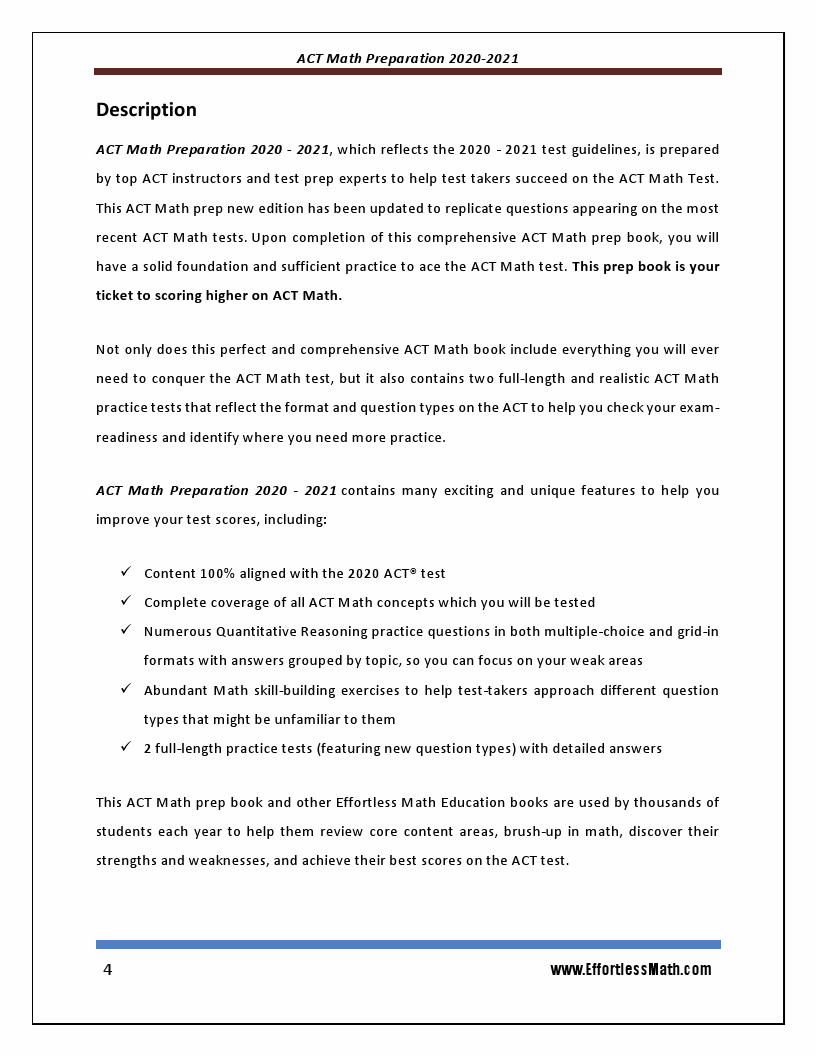 ACT Math Preparation 2020 – 2021: ACT Math Workbook + 2 Full-Length ACT ...