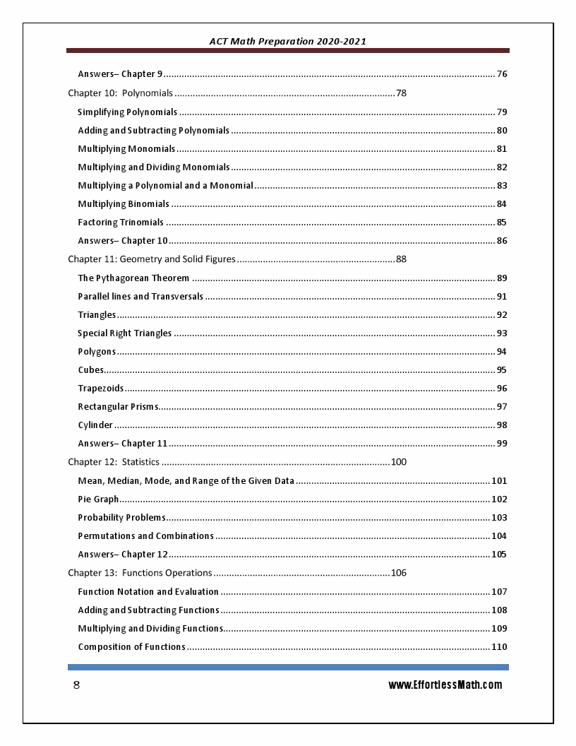 ACT Math Preparation 2020 – 2021: ACT Math Workbook + 2 Full-Length ACT ...