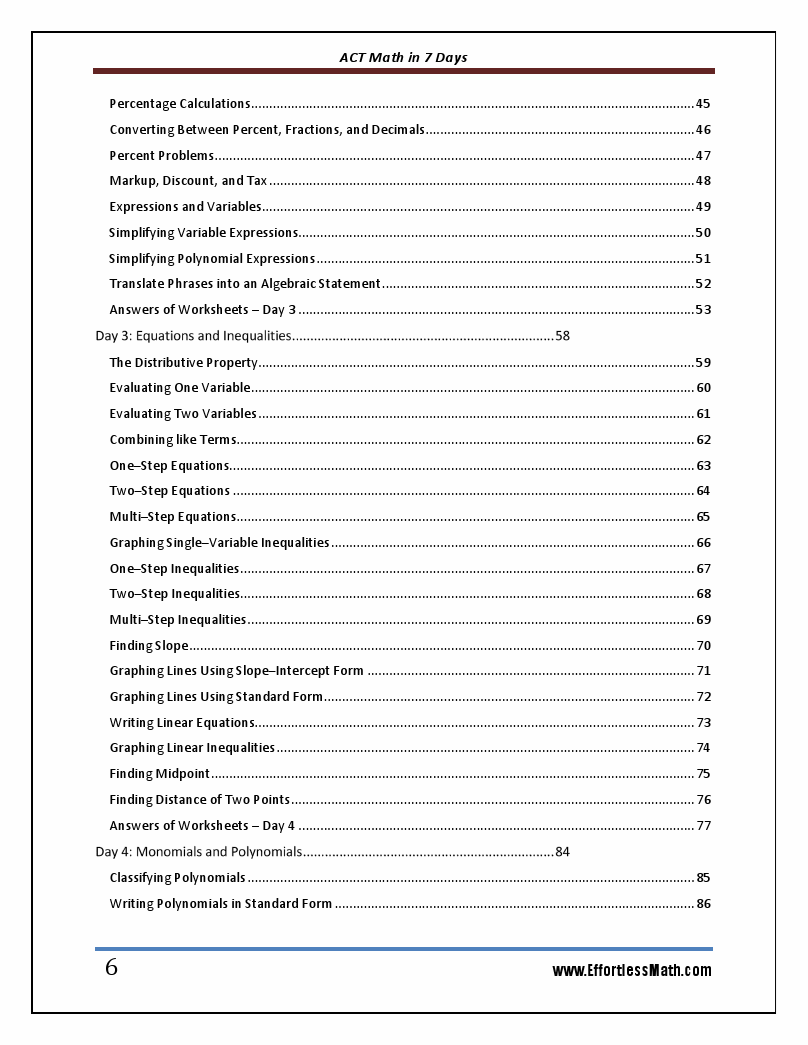 ACT Math in 7 Days: Step-By-Step Guide to Preparing for the ACT Math ...
