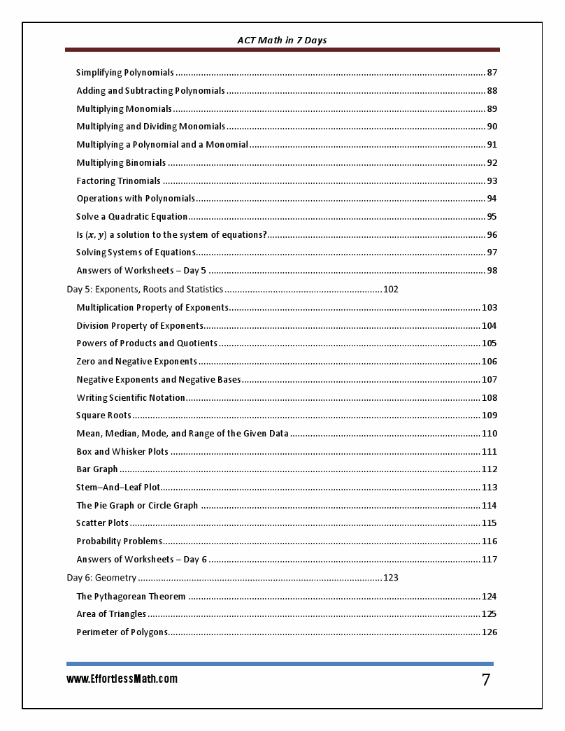 ACT Math in 7 Days: Step-By-Step Guide to Preparing for the ACT Math ...
