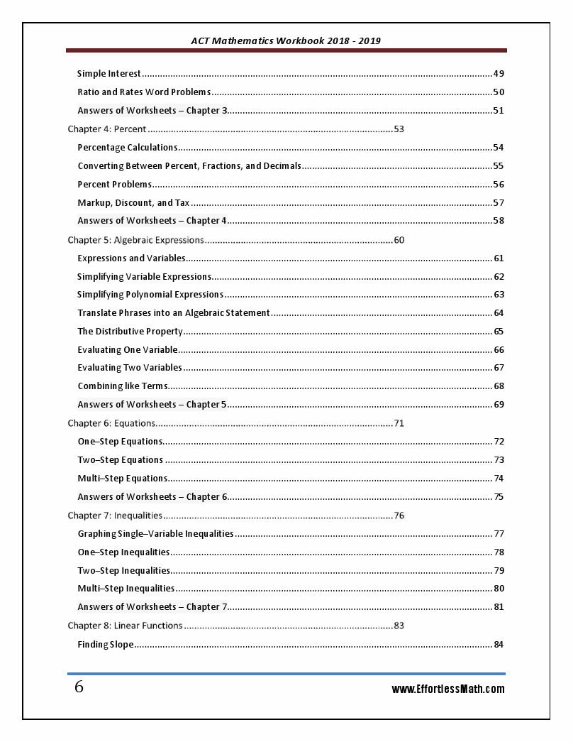 ACT Mathematics Workbook 2018 – 2019: A Comprehensive Review and Step ...