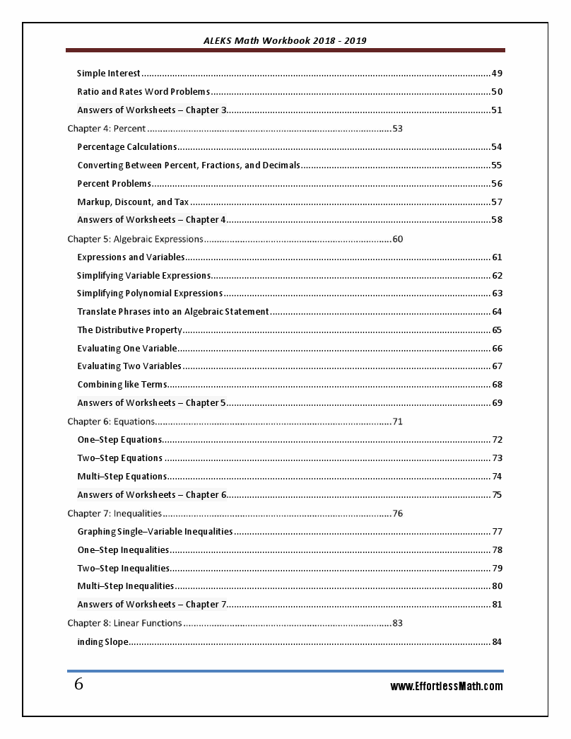 ALEKS Math Placement Assessment Workbook 2018 – 2019: The Most ...