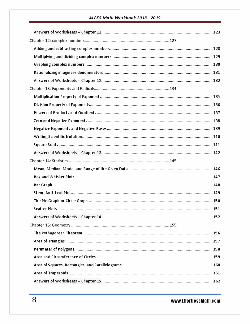 ALEKS Math Placement Assessment Workbook 2018 – 2019: The Most ...