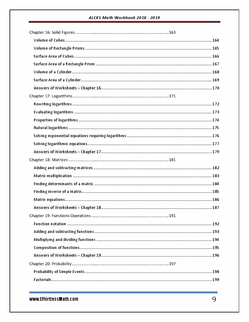ALEKS Math Placement Assessment Workbook 2018 – 2019: The Most ...