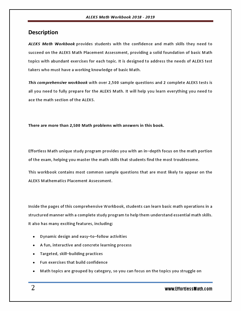 ALEKS Math Placement Assessment Workbook 2018 – 2019: The Most ...