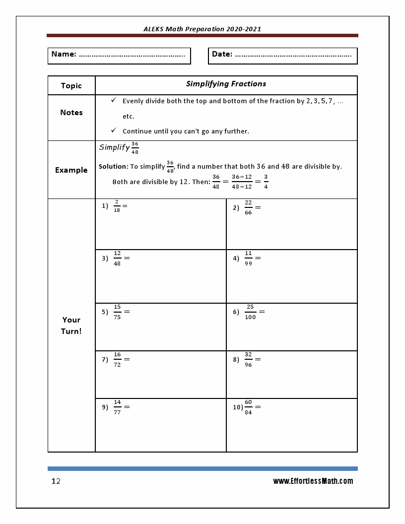 ALEKS Math Preparation 2020 – 2021: ALEKS Math Workbook + 2 Full-Length ...