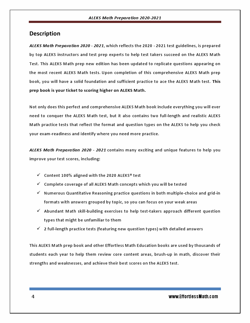 ALEKS Math Preparation 2020 – 2021: ALEKS Math Workbook + 2 Full-Length ...