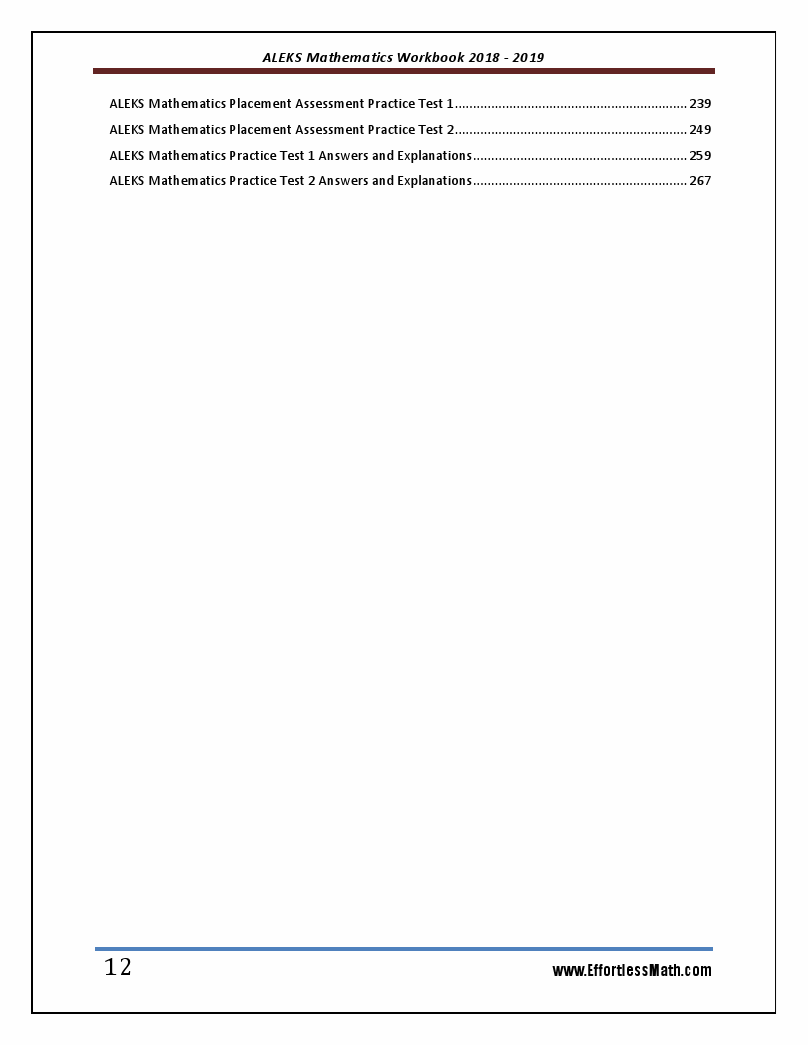 ALEKS Mathematics Placement Assessment Workbook 2018 – 2019: A ...