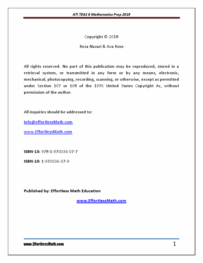 ATI TEAS 6 Mathematics Prep 2019: A Comprehensive Review and Ultimate ...