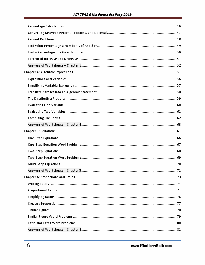 ATI TEAS 6 Mathematics Prep 2019: A Comprehensive Review and Ultimate ...