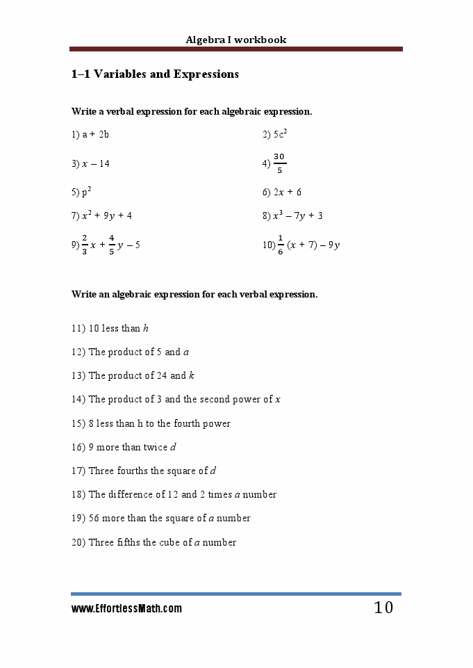 Algebra I Workbook: Comprehensive Activities for Mastering Essential ... Algebra I Workbook: Comprehensive Activities for Mastering Essential ...