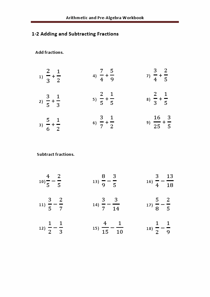Arithmetic and Pre-Algebra Workbook: Comprehensive Activities for ...