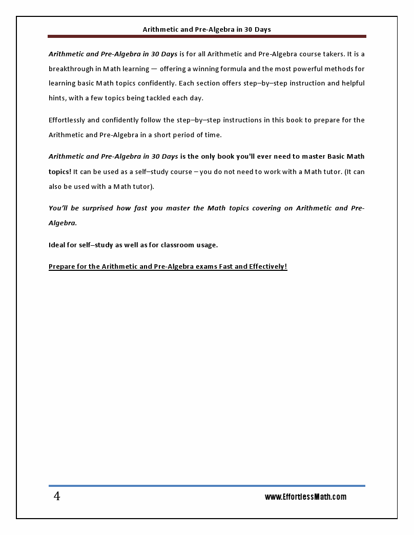 Arithmetic and Pre-Algebra in 30 Days: The Ultimate Crash Course to ...