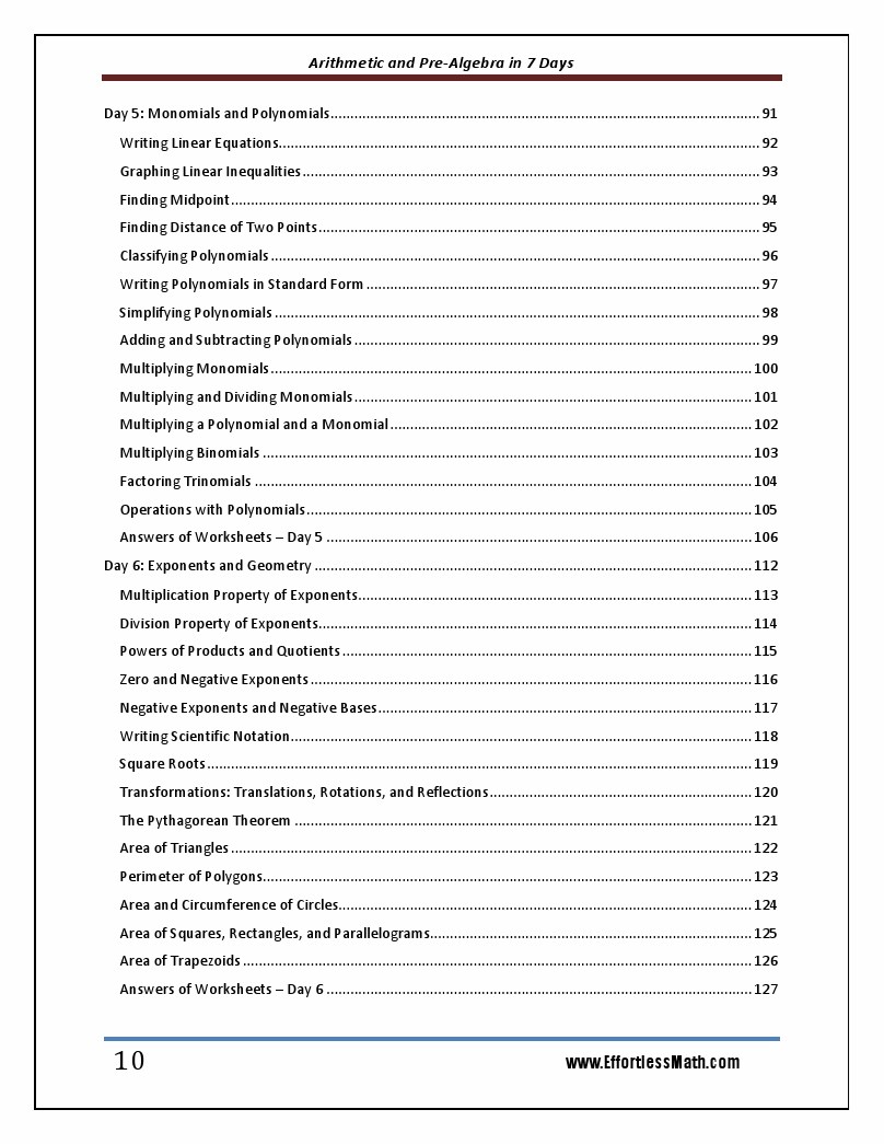 Arithmetic and Pre-Algebra in 7 Days: Step-By-Step Guide to Preparing ...
