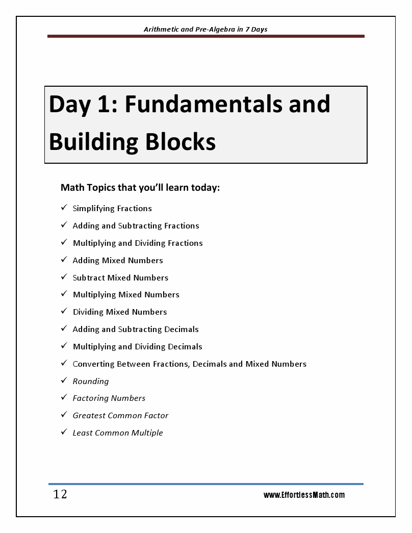 Arithmetic and Pre-Algebra in 7 Days: Step-By-Step Guide to Preparing ...