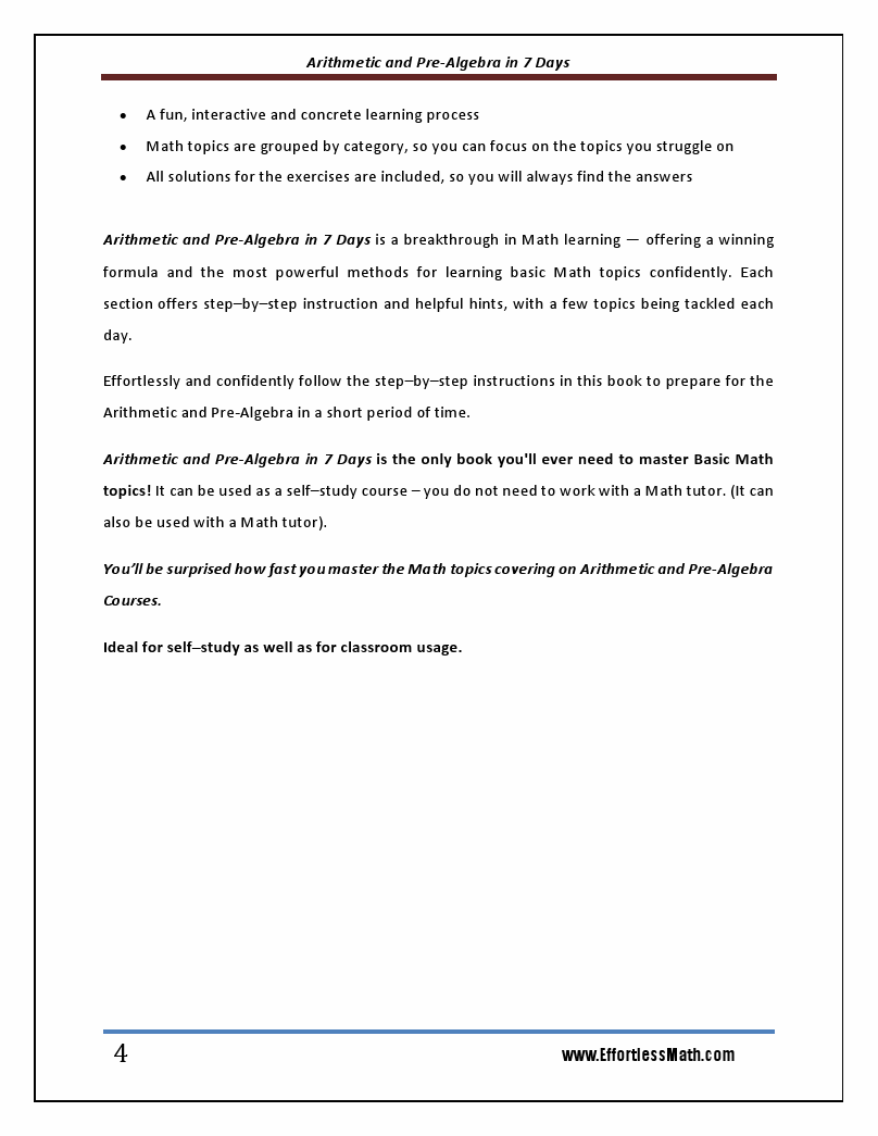 Arithmetic and Pre-Algebra in 7 Days: Step-By-Step Guide to Preparing ...