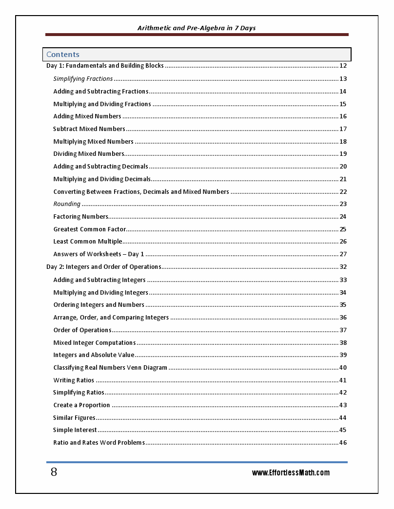 Arithmetic and Pre-Algebra in 7 Days: Step-By-Step Guide to Preparing ...