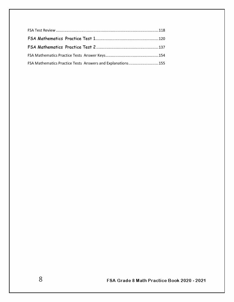Comprehensive FSA Grade 8 Math Practice Book 2020 – 2021: Complete ...