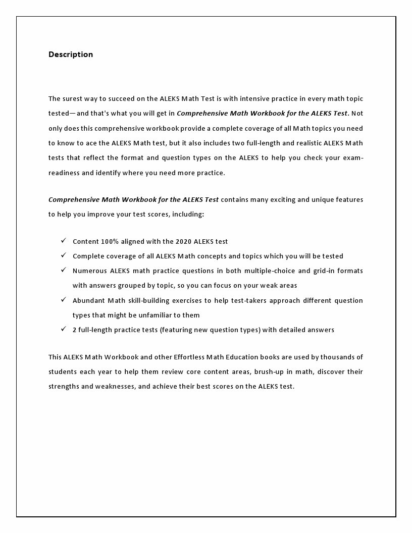 Comprehensive Math Workbook for the ALEKS Test: Student Workbook and 2 ...