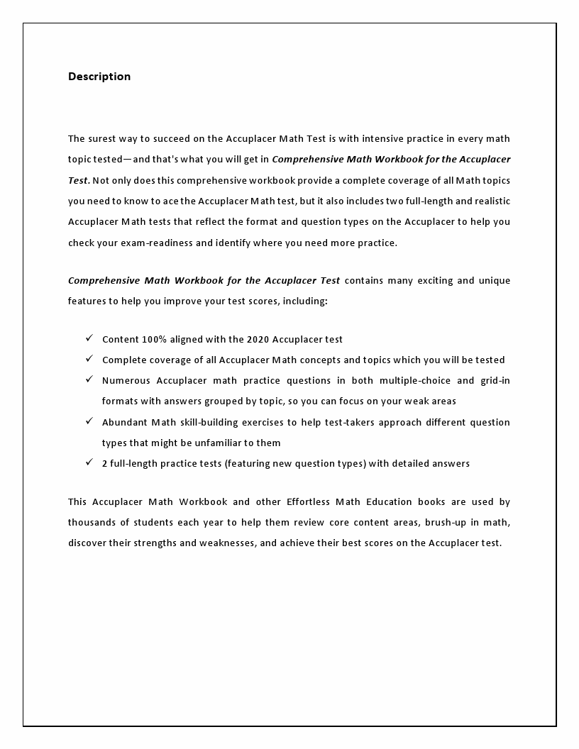 Comprehensive Math Workbook for the Accuplacer Test: Student Workbook ...