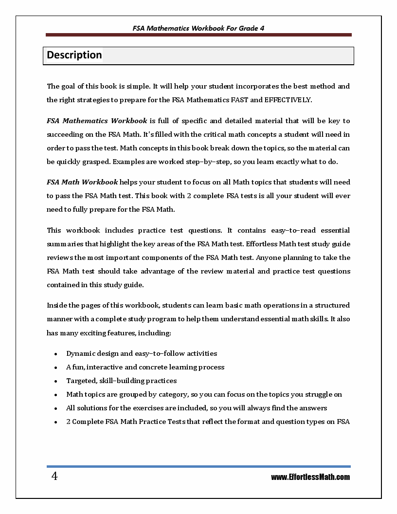 FSA Mathematics Workbook For Grade 4: Step-By-Step Guide to Preparing ...