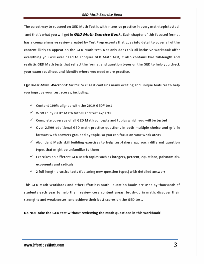 GED Math Exercise Book: Student Workbook and Two Realistic GED Math ...