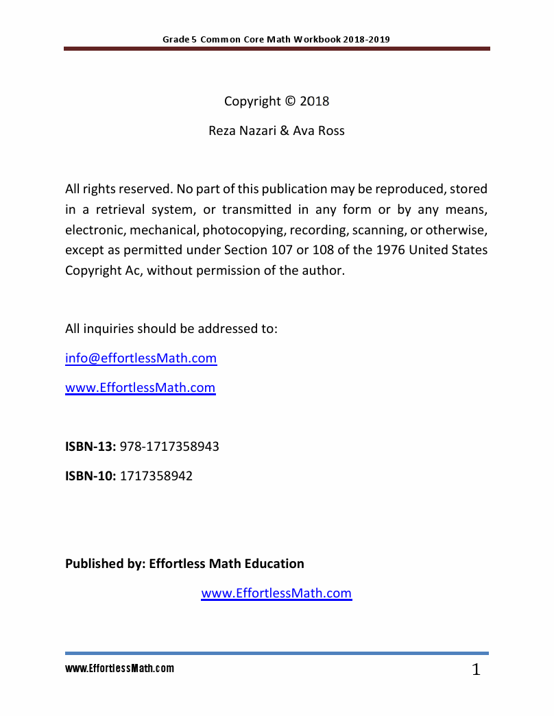 Grade 5 Common Core Mathematics Workbook 2018-2019: A Comprehensive ...