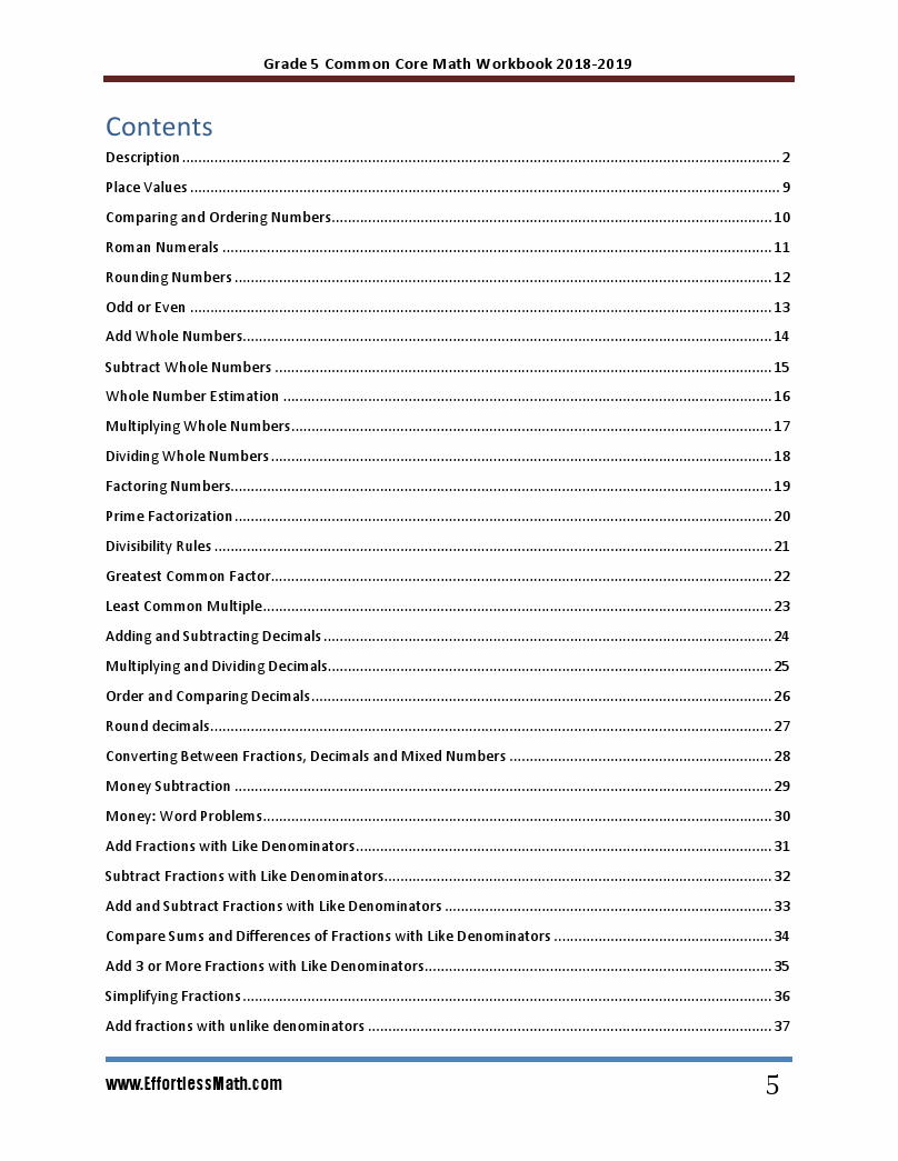 Grade 5 Common Core Mathematics Workbook 2018-2019: A Comprehensive ...