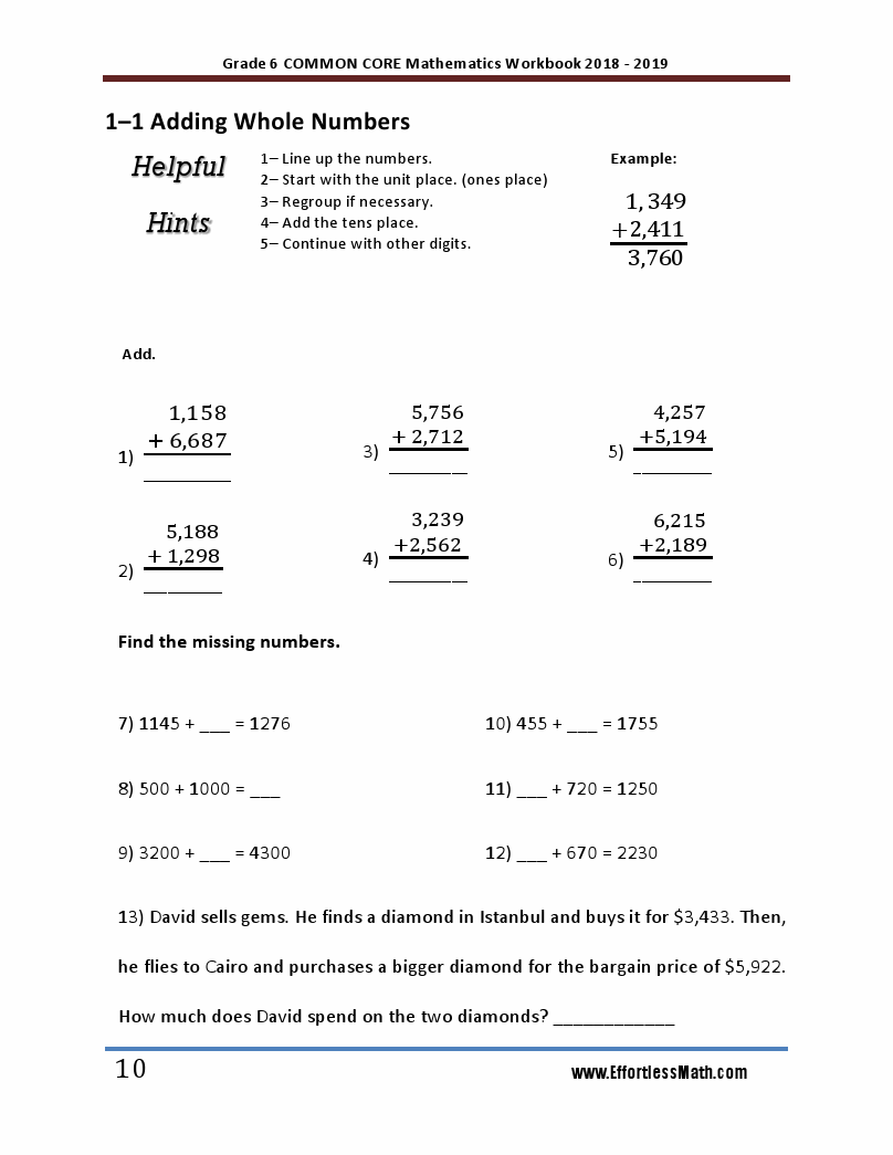 Grade 6 Common Core Mathematics Workbook 2018-2019: A Comprehensive ...