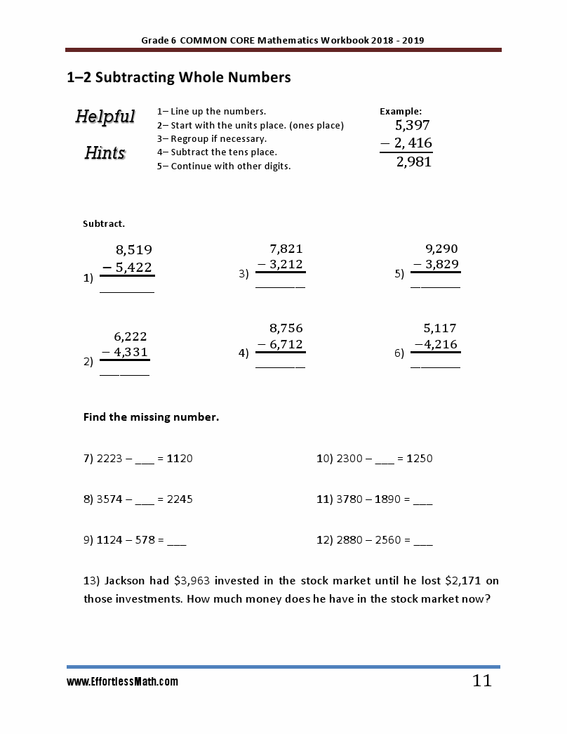 Grade 6 Common Core Mathematics Workbook 2018-2019: A Comprehensive ...