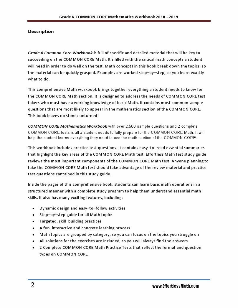 Grade 6 Common Core Mathematics Workbook 2018-2019: A Comprehensive ...