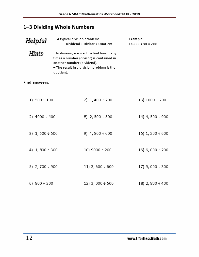 Grade 6 SBAC Mathematics Workbook 2018 – 2019: A Comprehensive Review ...